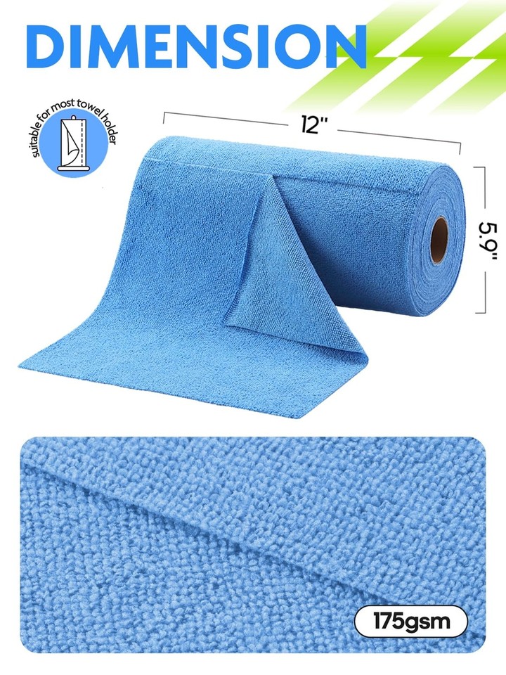 Tear-A-Rag Roll -50 Pack, 12 x 12 Microfiber Cleaning Cloth, Reusable ...