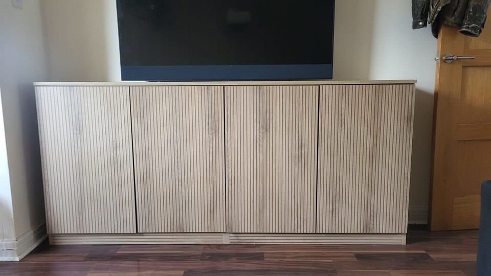 Oak strip wood effect Furniture / Shelving board. Feature wall board ...
