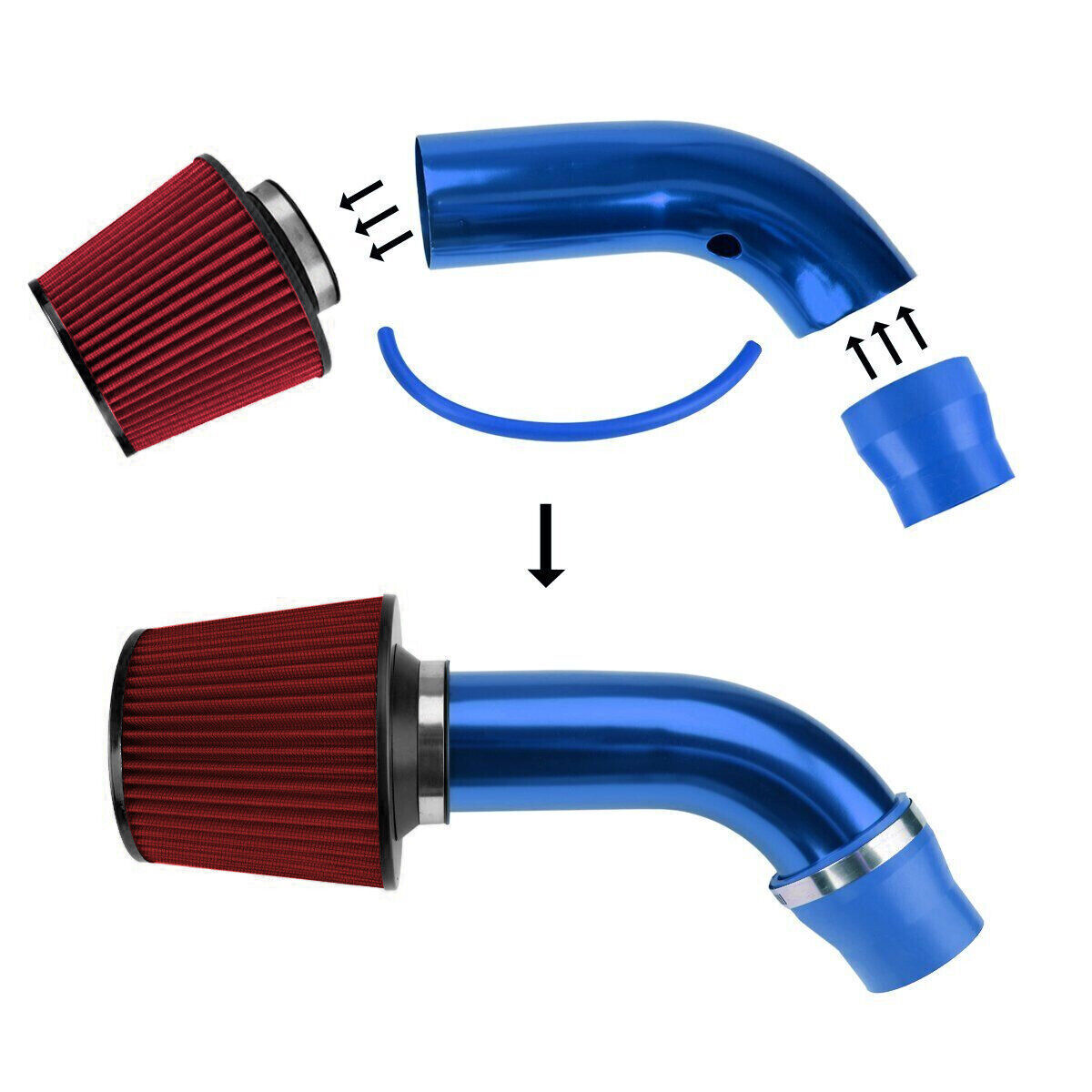 Car Cold Air Intake Filter Induction Kit 3" Pipe Aluminum Power Flow ...