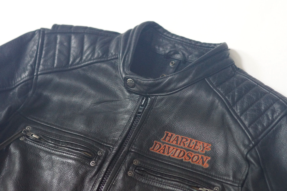 Harley Davidson Men's Burning Skull Reflective Black Leather Jacket L ...