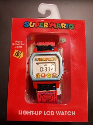 NEW NINTENDO SUPER MARIO LIGHT UP LCD DIGITAL WATCH RED/BLUE CHILDREN ...