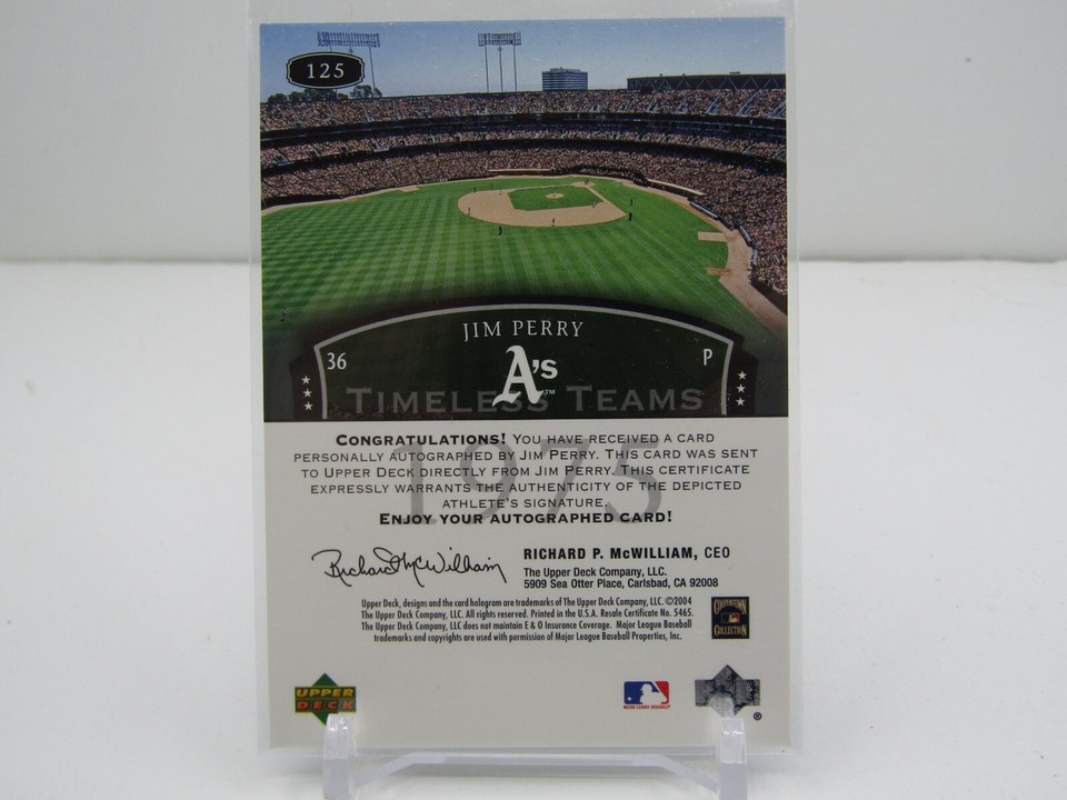 JIM PERRY 2004 UPPER DECK TIMELESS TEAMS AUTOGRAPH AUTO! OAKLAND ...