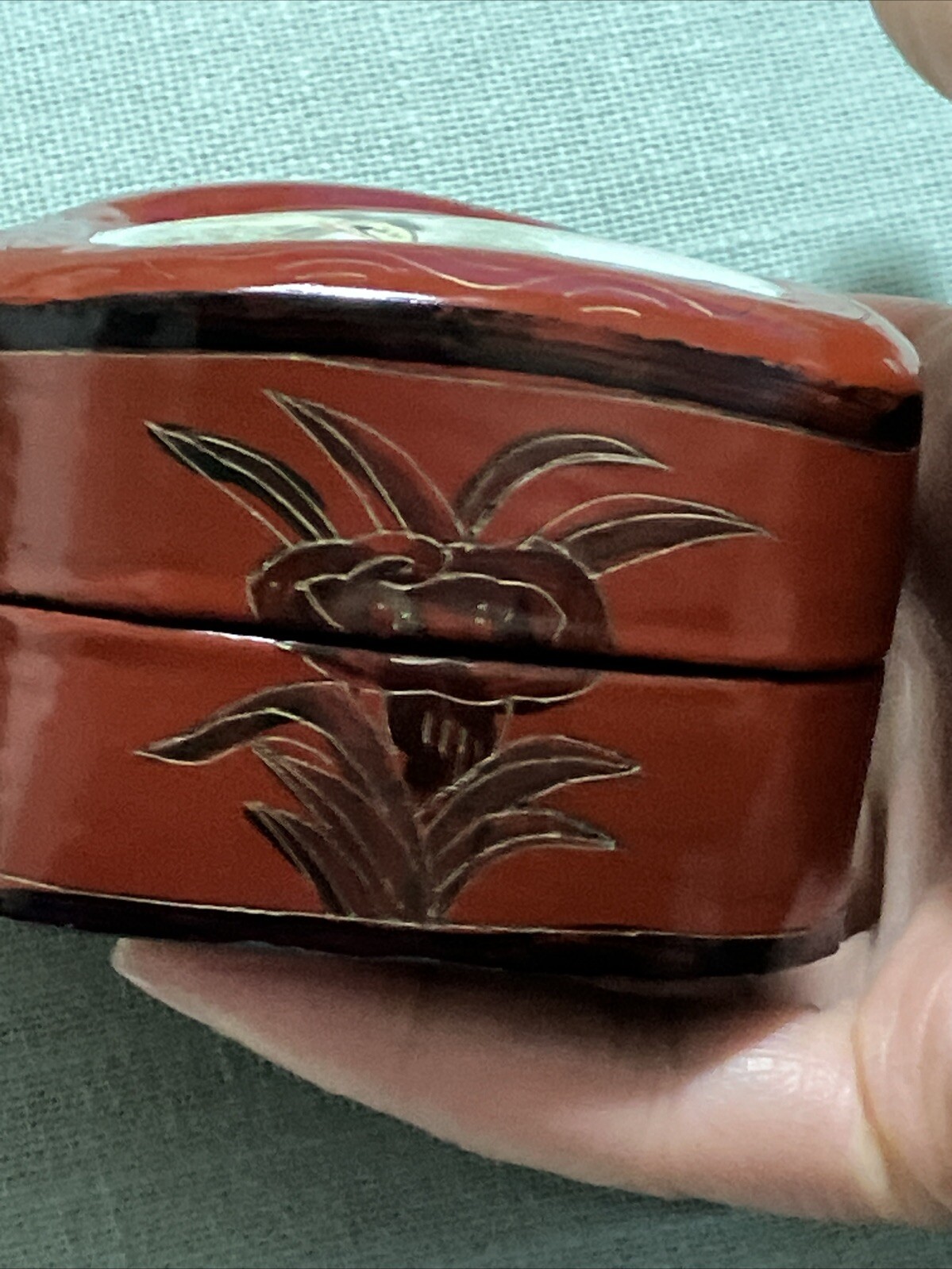 Antique Japanese Red Lacquer Ware Box Small Jewelry Box Gold Bird In ...