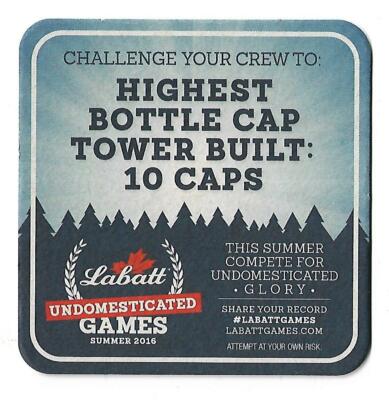 Labatt Undomesticated Games Beer Coaster Highest Bottle Cap Tower | eBay