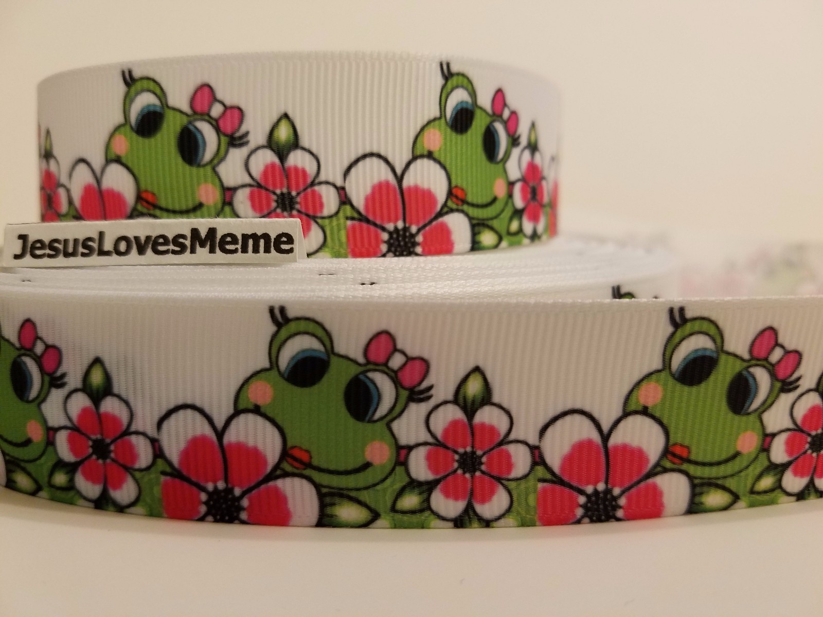 Grosgrain Ribbon Pretty Green Frog Pink Hair Bow Daisy Flowers Reptiles ...