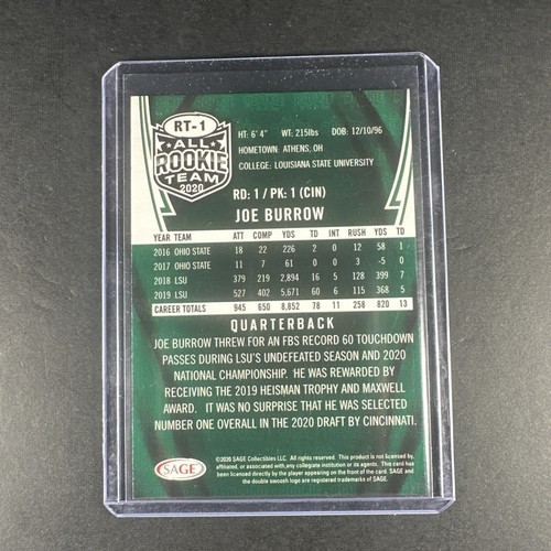 2020 Sage All Rookie Team Joe Burrow Cincinnati Bengals #RT-1 | eBay