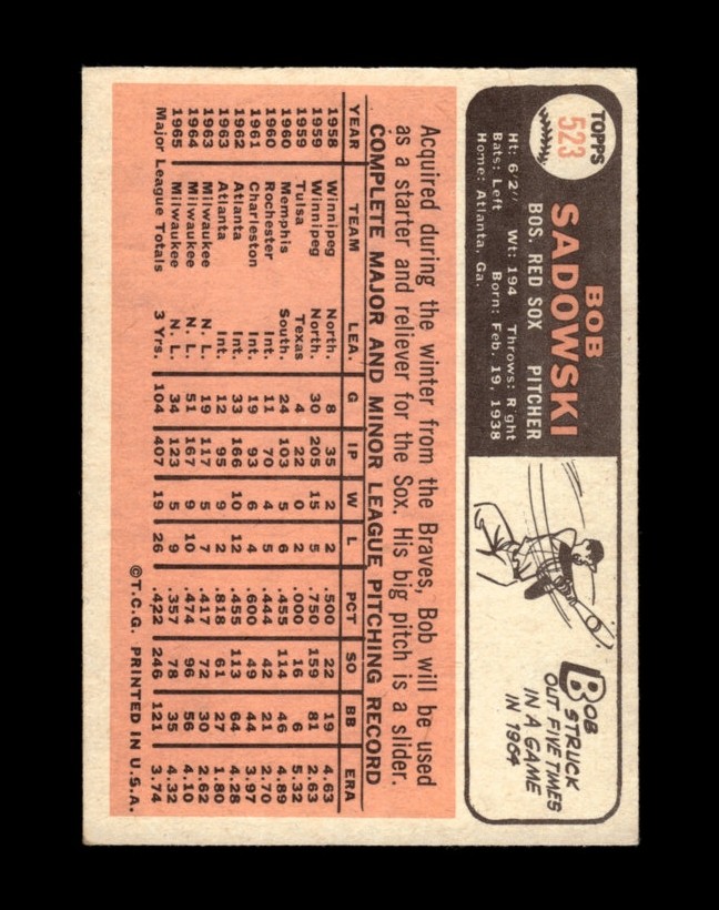 1966 Topps Set-Break #523 Bob Sadowski EX-EXMINT *GMCARDS* | eBay
