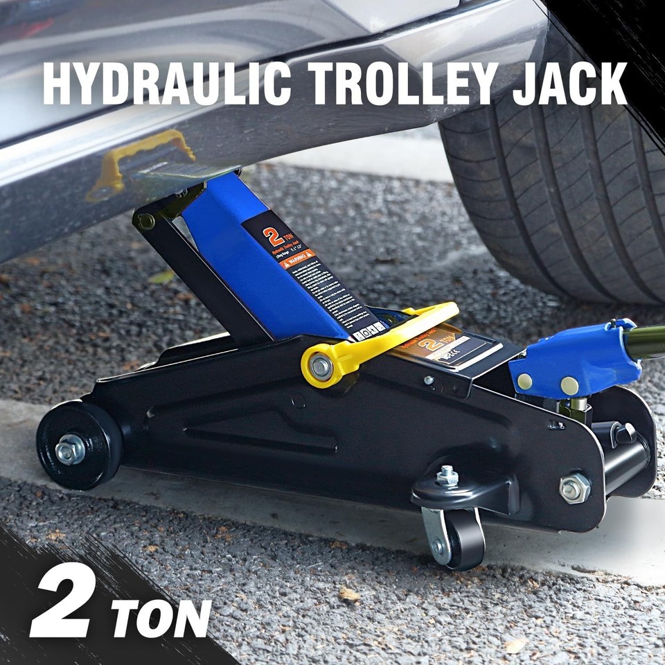 Heavy-Duty 2 Ton Hydraulic Trolley Jack - Blue, Compact & Lightweight ...