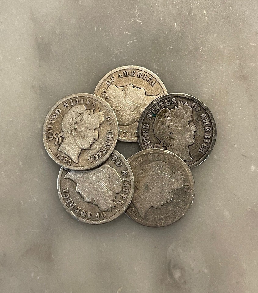 [Lot of 5] Barber Dimes - 90% Silver - CHOOSE HOW MANY LOTS OF 5 COINS ...