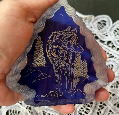 CRYSTAL ETCHED "WOLF" ARROWHEAD PAPERWEIGHT ~ TAIWAN/USA ~ 1996 HC | eBay