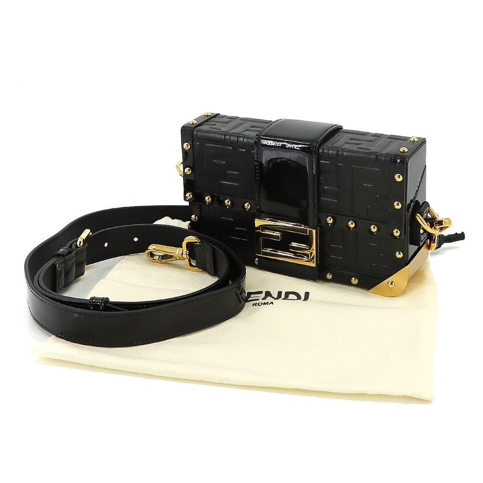 FENDI Baguette Trunk Small Shoulder Bag Leather Enamel Black 90222632 ...
