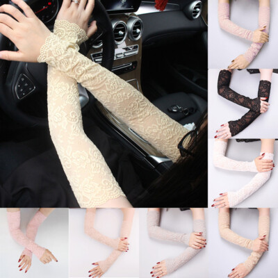 Women Lace Arm Sleeves Cover Anti UV Sun Protection Mittens Summer Sexy ...