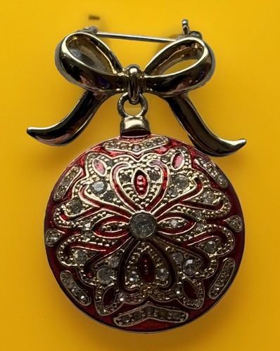 Monet Christmas Ornament With Bow Brooch/Pin Red Enamel Clear ...