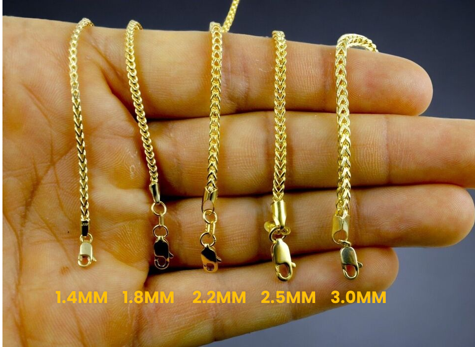 14K Yellow Gold Franco Square Box Chain Necklace Real Gold 1mm-8.5mm 16 ...