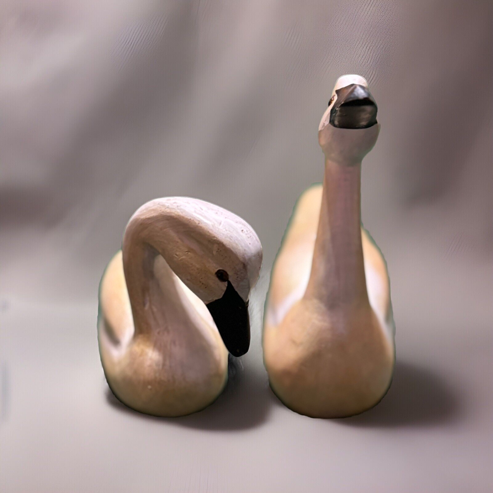 Vintage Primitive Folk Art Wood White Pair Of Swans Decoy Hand Carved ...