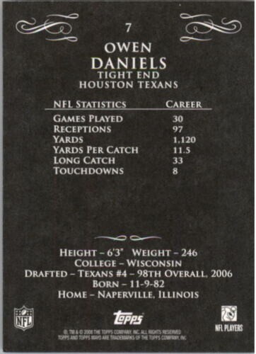 2008 Topps Mayo Football Card #7 Owen Daniels | eBay