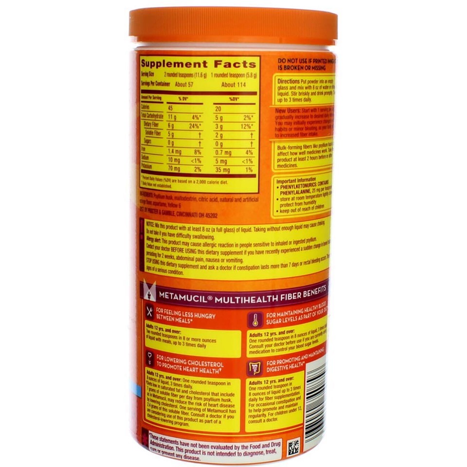 Metamucil 4-in-1 MultiHealth Sugar-Free Fiber Supplement Powder, Orange ...