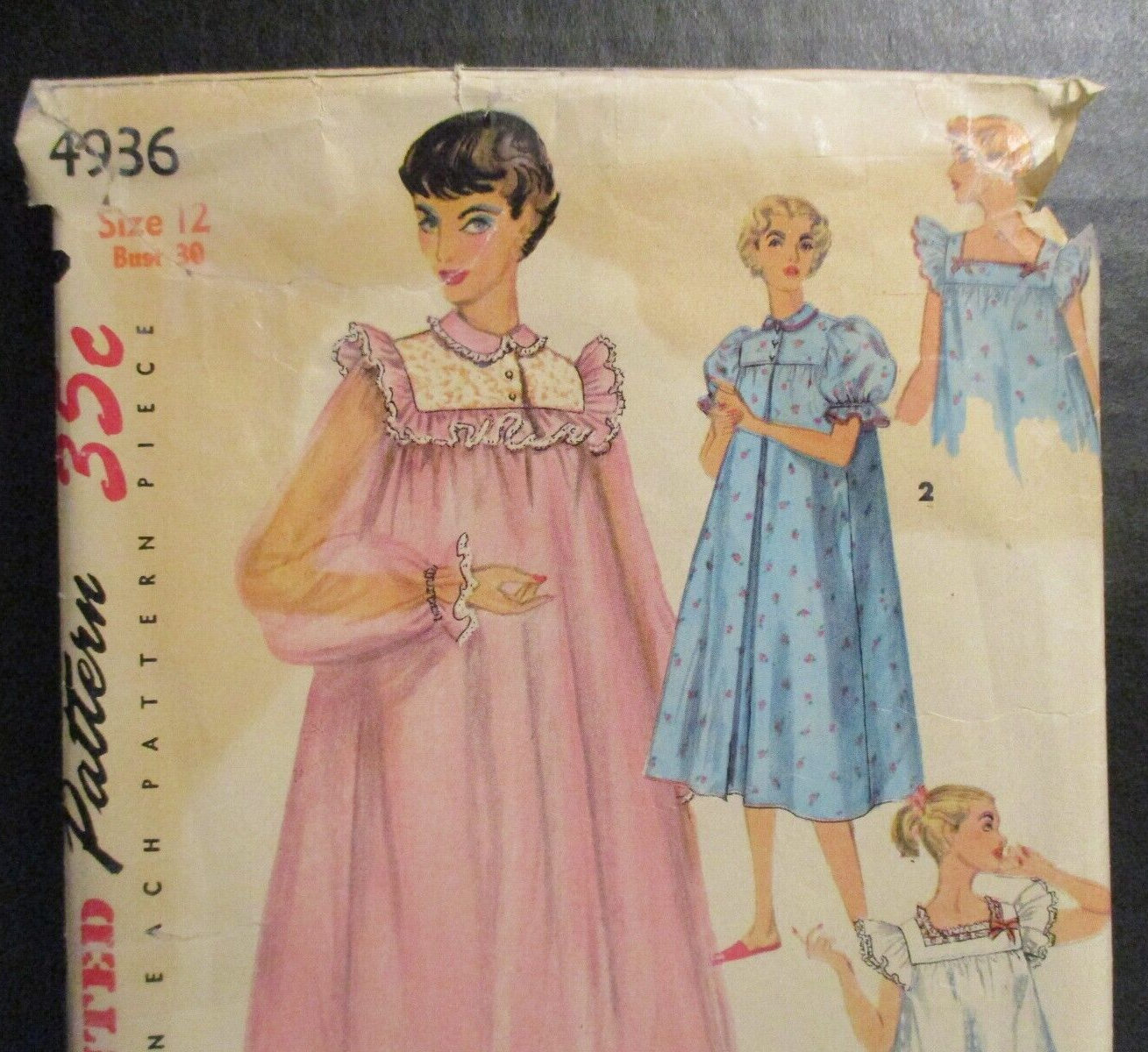 Simplicity Pattern 4936 Misses Nightgown 2 Lengths Short Negligee Sz 12 ...