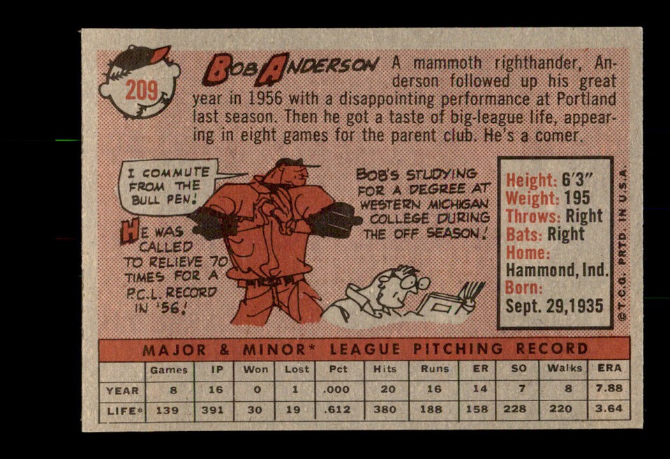 1958 Topps #209 Bob Anderson NM+ | eBay