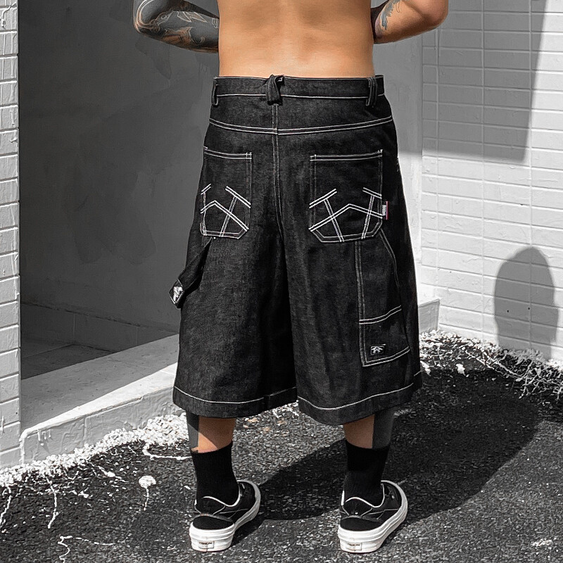 Mens Loose Denim Shorts Gangsta Chicano Hip-Hop Knee-Length Pants Baggy ...