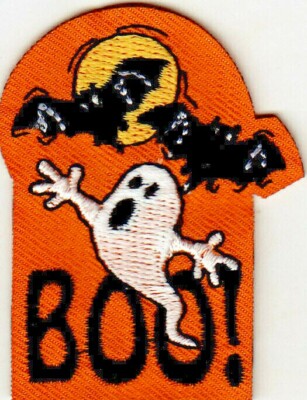 BOO Iron On Patch Halloween Ghost Trick or Treat Scary Bats | eBay