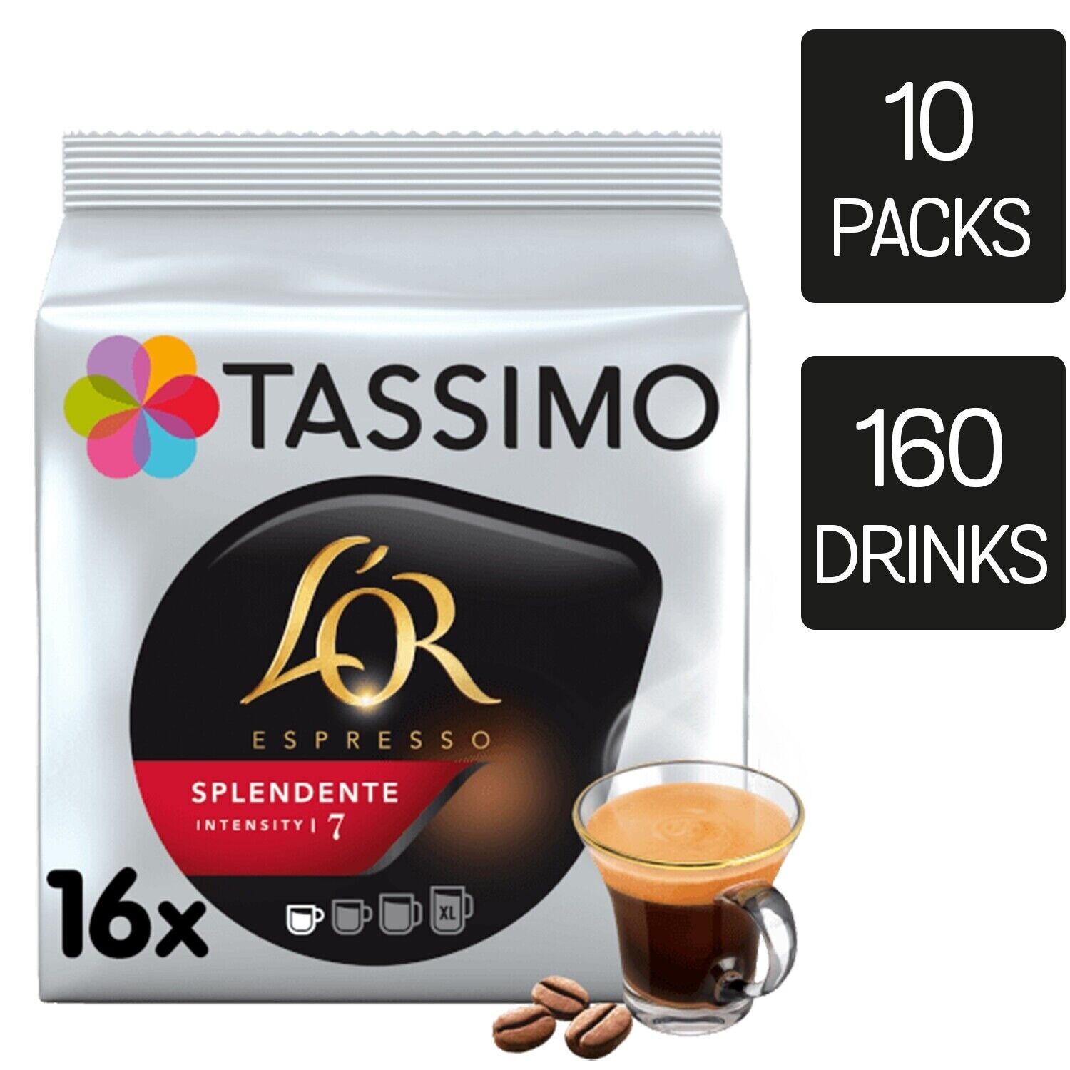 Tassimo Coffee Pods L'OR Espresso Splendente 10 Packs (Total 160 Drinks ...