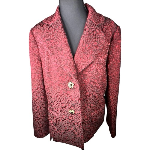 Doncaster Red Black Rose Brocade Blazer Womens 16 Gold Button Holiday ...