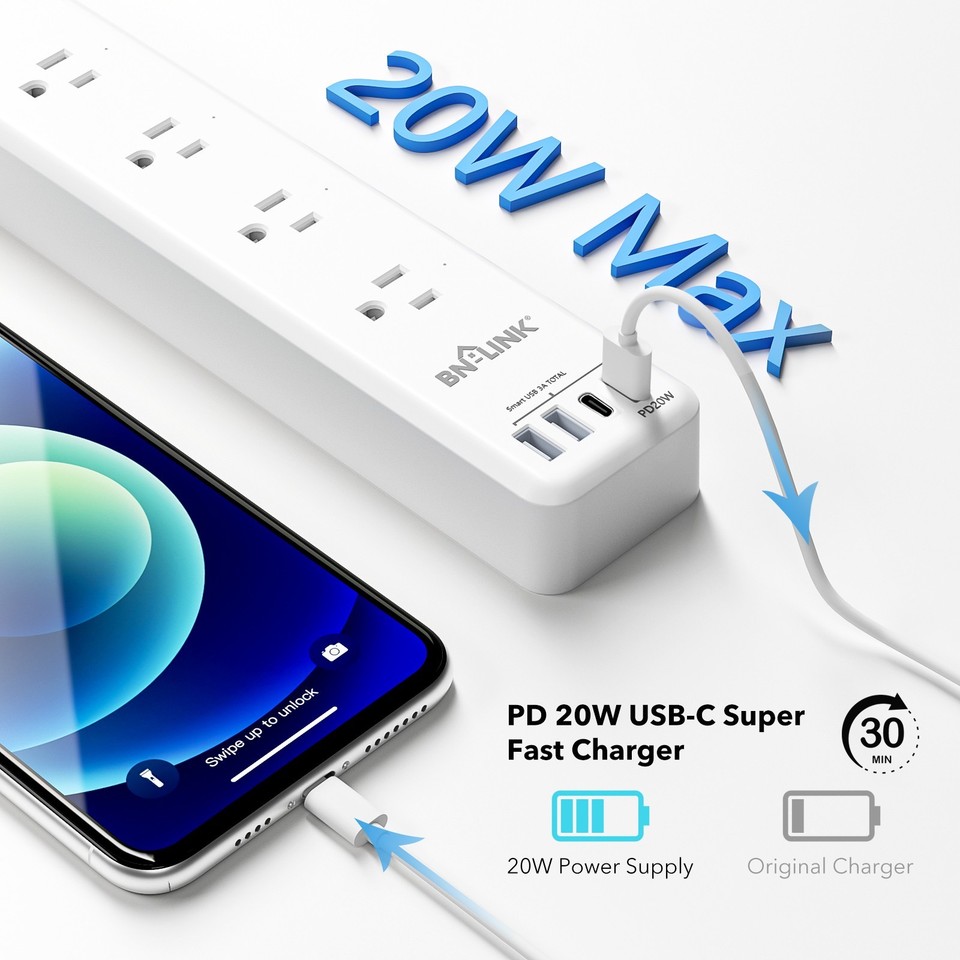 Smart Power Strip with 4 USB 6 Charging Port Multi Plug Extender Work W ...