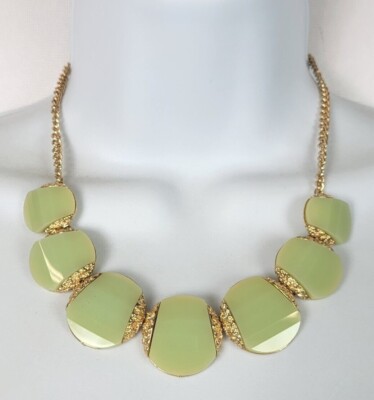 Sage Green Cabochon Bead Link Collar Necklace Gold Tone Lobster Clasp ...
