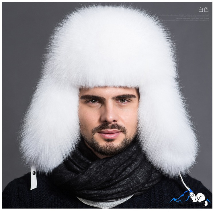 Men Real Fox Fur Hat Russian Ushanka Cossack Trapper Hat Real Leather ...
