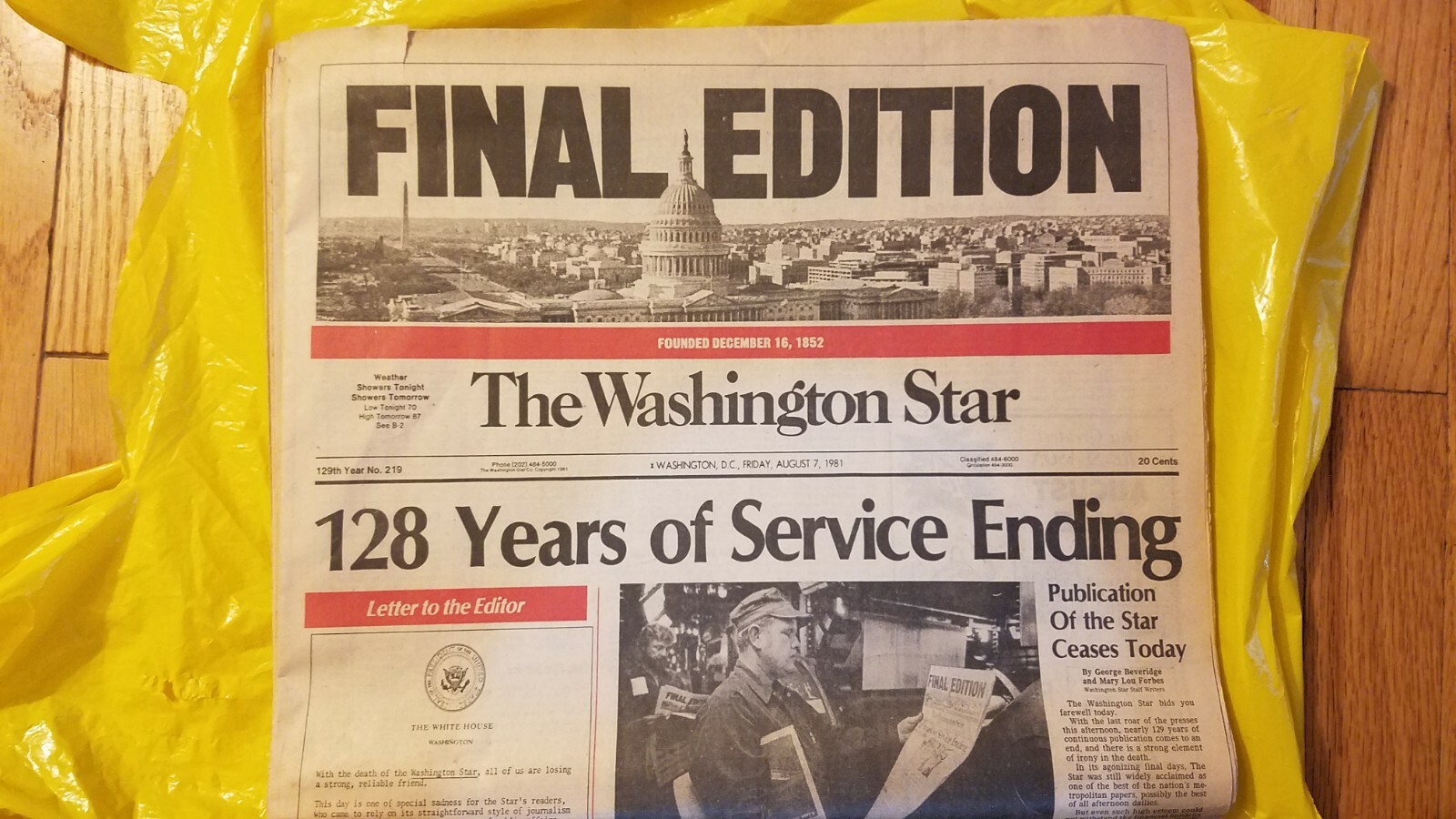 1981 AUG 7 THE WASHINGTON STAR NEWSPAPER-AFTER 128 YEARS, FINAL EDITION ...