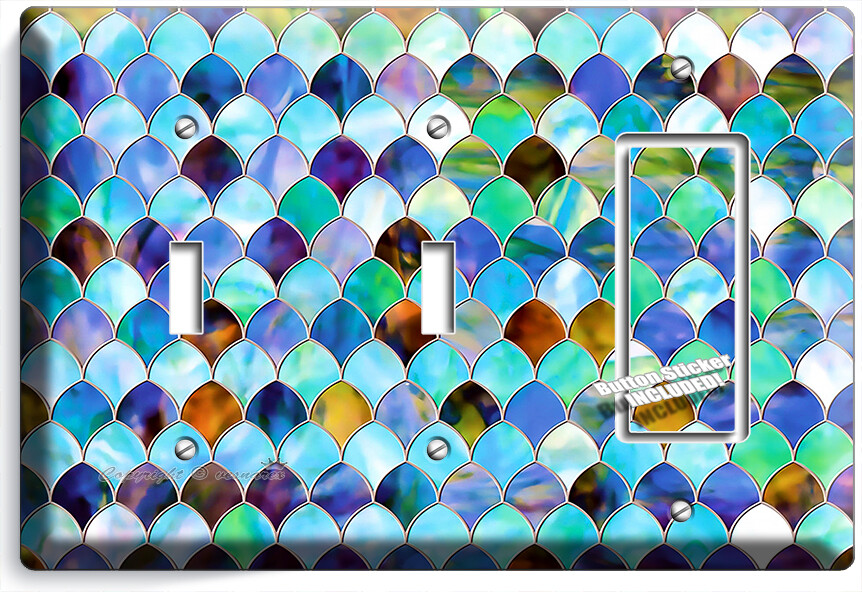 MERMAID TAIL FISH SCALES STAINED GLASS LOOK LIGHT SWITCH OUTLET WALL ...