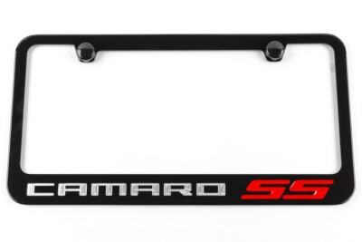 Camaro SS Engraved Silver Black Metal License Plate Frame Premium ...
