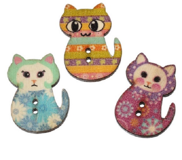 Pkg of 10 SITTING CAT 2-hole Wooden Buttons 1-1/8" x 7/8" (30mm) Crafts ...