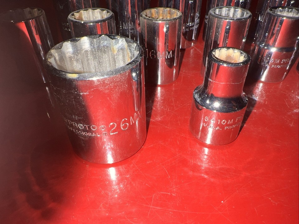 Proto USA Tools 1/2" Drive 12 Point Shallow Metric Socket Set 10-26mm ...