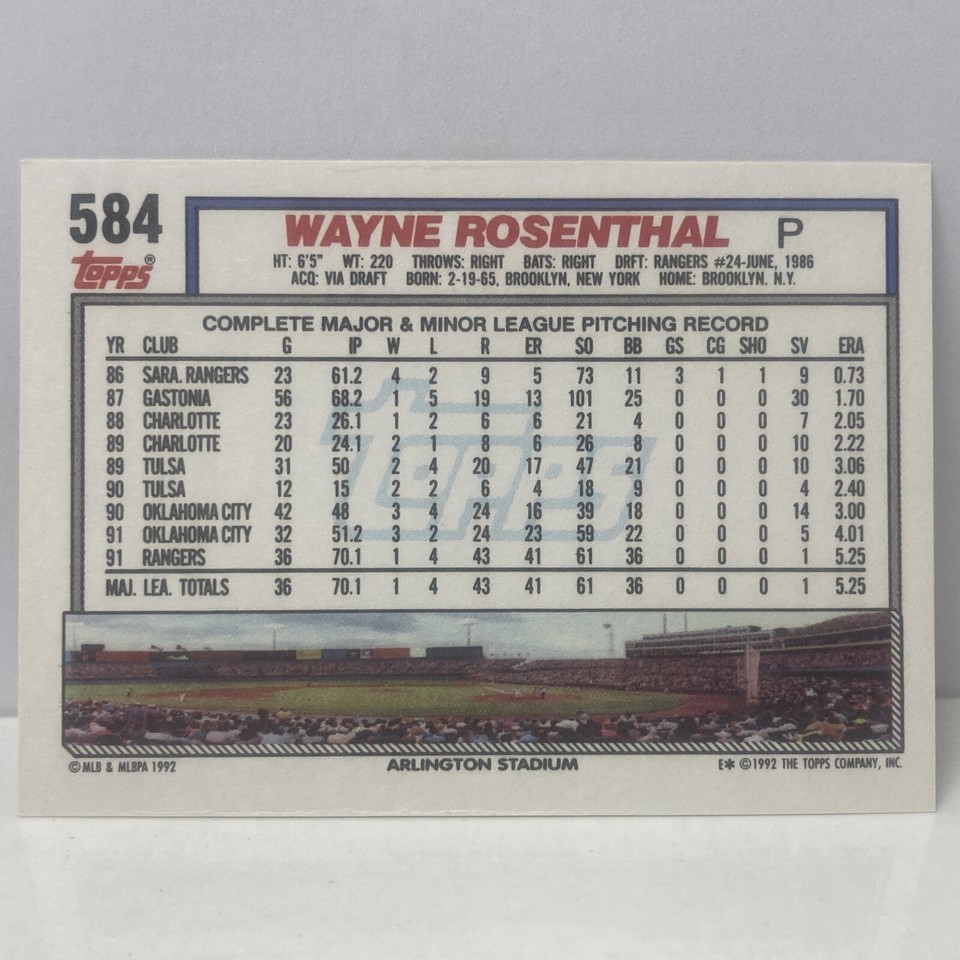 1992 Topps #584 Wayne Rosenthal Rangers | eBay