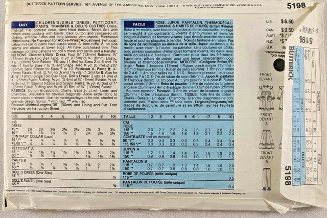 Butterick 5198 Holly Hobbie Girls Dress Petticoat Transfer & Doll ...