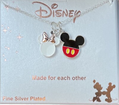 DISNEY FINE SILVER PLATED MADE FOR EACHOTHER MICKEY & MINNIE MOUSE HEAD ...