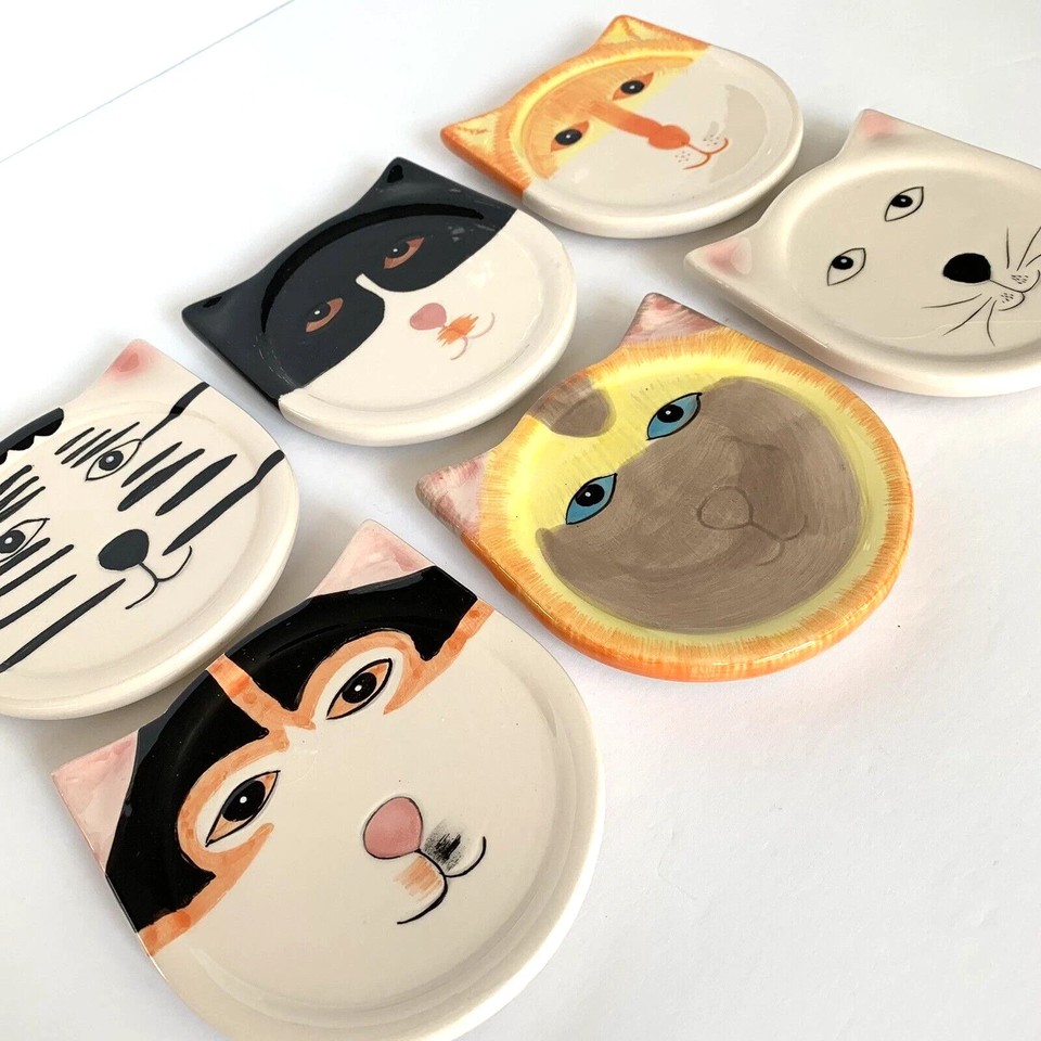 CERAMIC CAT FACE COASTERS * SET OF 6 * BANDWAGON, Cat Coaster, Ceramic ...