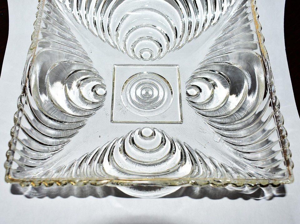 Antique Crystal Glass ServingTray/Confection Hazel Atlas Gold Regency ...
