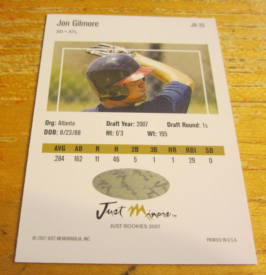 Jon Gilmore 2007 Just Rookies Autographs #25 Trading Card MLB GCL ...