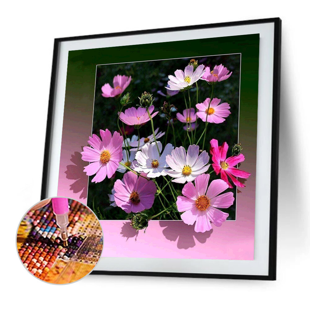 5D DIY Full Drill Diamond Painting Pink Flowers Cross Stitch Embroidery ...