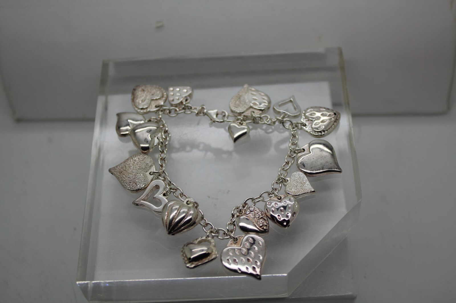 JACMEL MAURITIUS .925 Sterling Silver PUFFY LOVE HEARTS CHARMS BRACELET ...