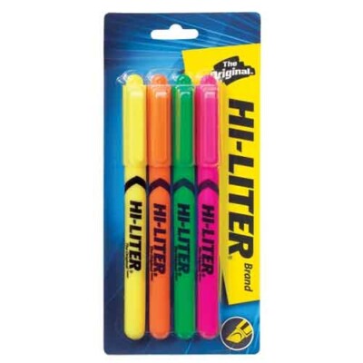 Hi-Liter Pen Style Grip Highlighter 4/Pk Asst Colors School Arts Crafts ...