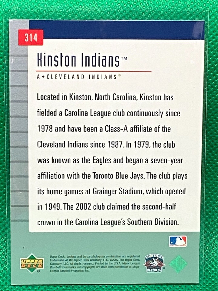 2002 Upper Deck Minor League 314 Kinston Indians 2t | eBay