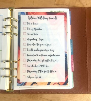 Isolation Well-Being Checklist Dashboard 4 use with ErinCondren A5 Ring ...