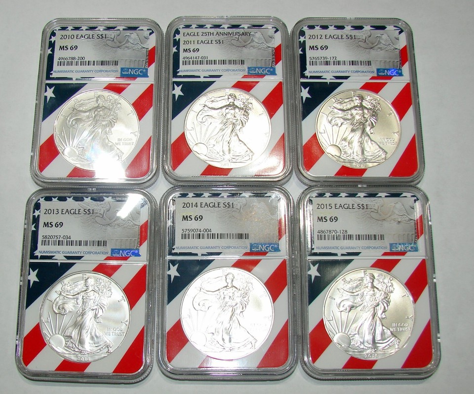 1986-2018 U.S SILVER EAGLES 33 COIN SET GRADED NGC MS69 AMERICAN FLAG ...