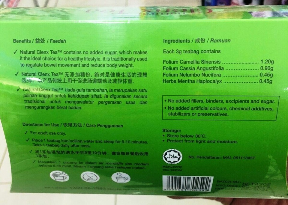 Nh Slim Detoxlim Clenx Tea Organic Natural Body Weight Loss & Detox 3g ...