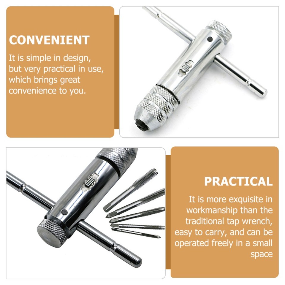 1 Set Adjustable T-Handle Tap Wrench Screw Treading Tool Tapping Bits ...