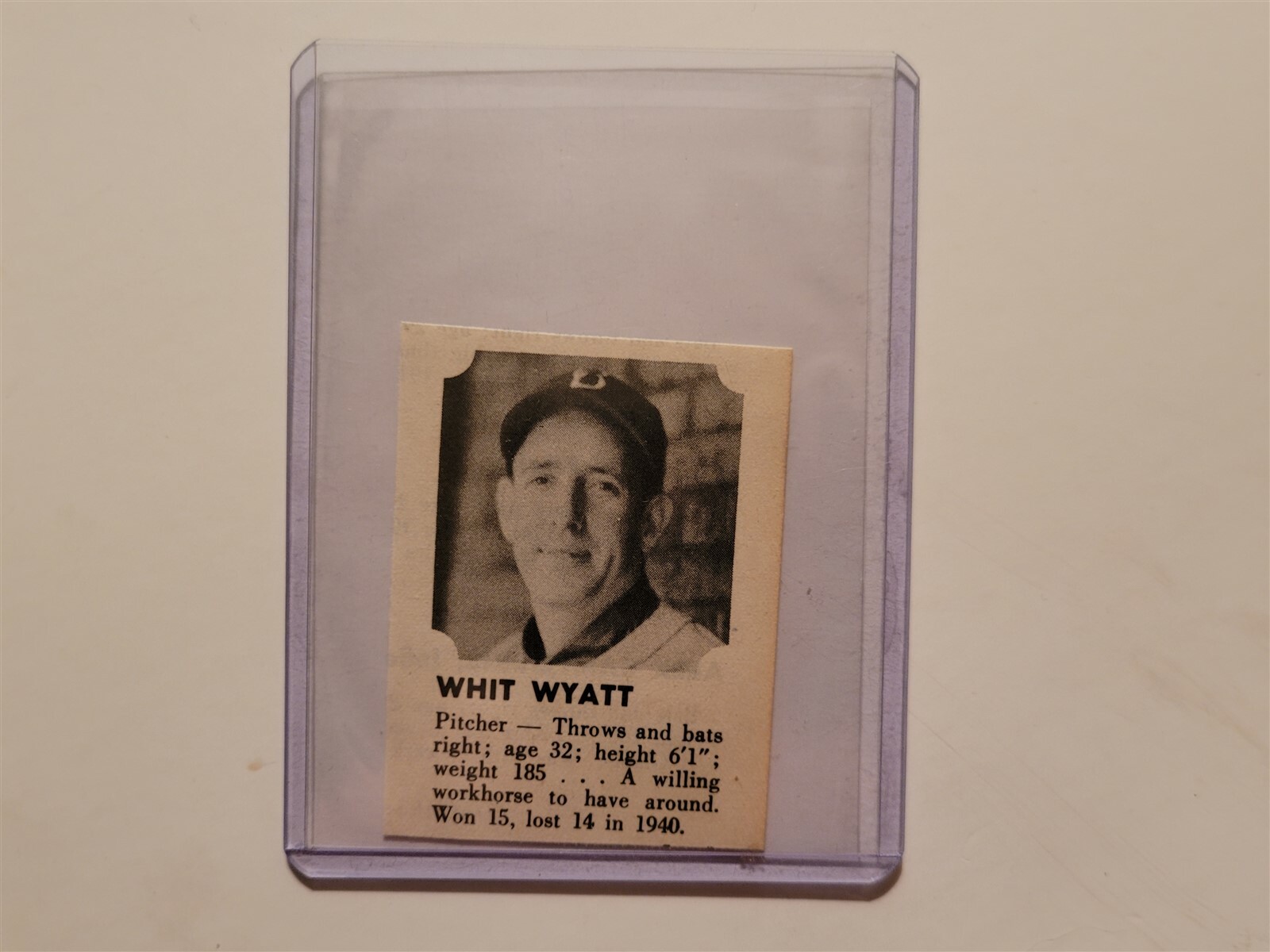 Whit Whitlow Wyatt 1941 Baseball Oddball Cut Out Panel Brooklyn Dodgers ...